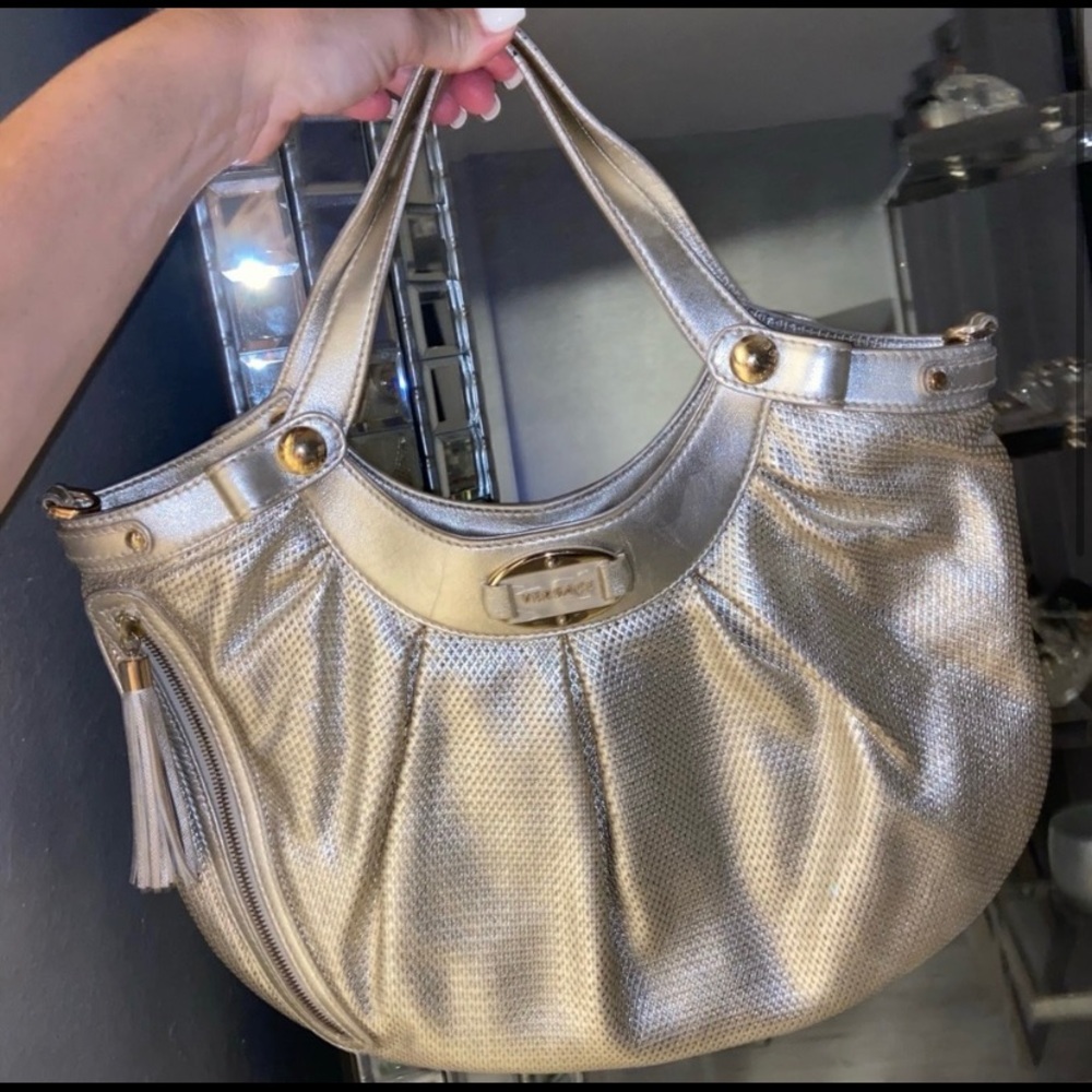 Authentic Versace Gold Leather Bag W/ Leather Tassel … - Gem